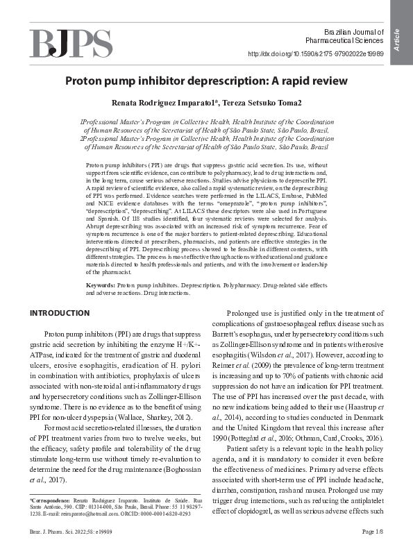 (PDF) Proton pump inhibitor deprescription: A rapid review