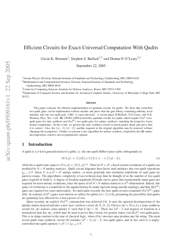 (PDF) Efficient circuits for exact-universal computation with qudits