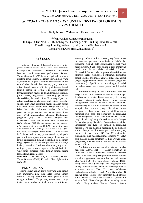 (PDF) Support Vector Machine Untuk Ekstraksi Dokumen Karya Ilmiah