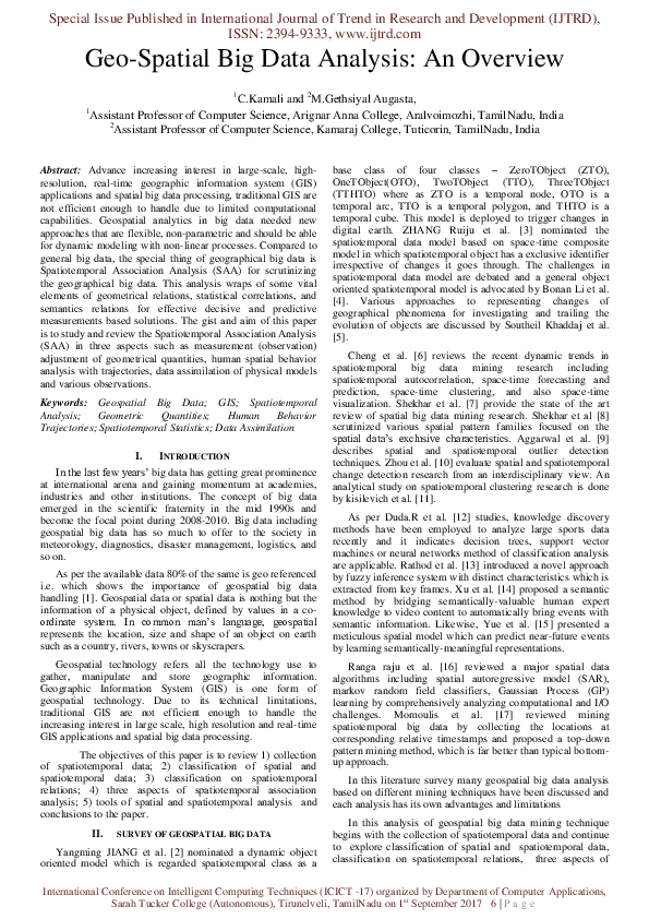 (PDF) Geo-Spatial Big Data Analysis : An Overview