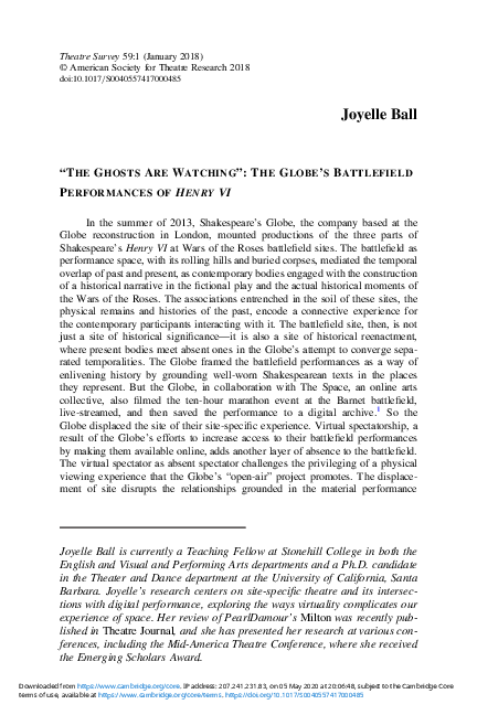 (PDF) “The Ghosts Are Watching”: The Globe's Battlefield Performances ...