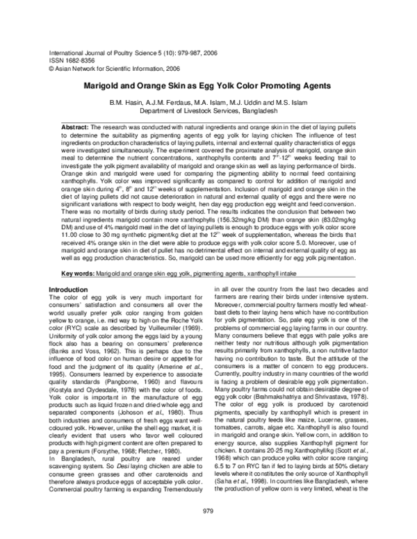 (PDF) Marigold and Orange Skin as Egg Yolk Color Promoting Agents