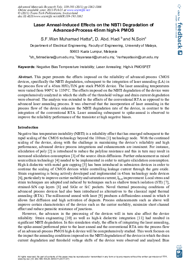 (PDF) Laser Anneal-Induced Effects on the NBTI Degradation of Advanced ...