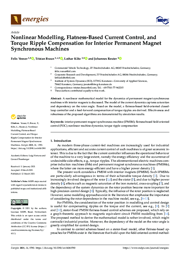(PDF) Nonlinear Modelling, Flatness-Based Current Control, and Torque Ripple Compensation for ...