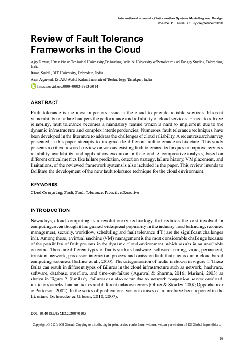 (PDF) Review of Fault Tolerance Frameworks in the Cloud