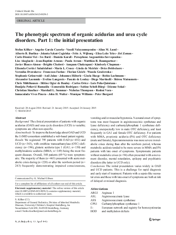 (PDF) The phenotypic spectrum of organic acidurias and urea cycle ...