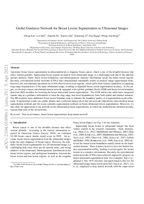 Pdf Global Guidance Network For Breast Lesion Segmentation In Ultrasound Images