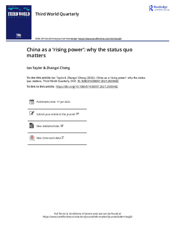 (PDF) China as a ‘rising power’: why the status quo matters