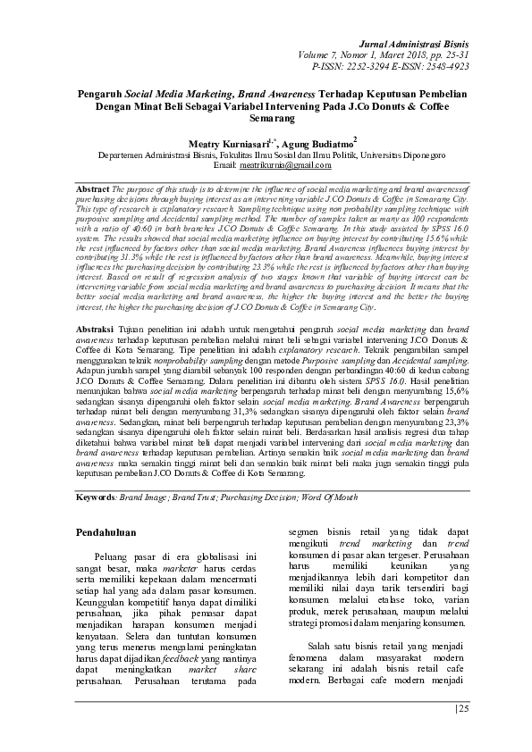 (PDF) Pengaruh Social Media Marketing, Brand Awareness Terhadap Keputusan Pembelian Dengan Minat ...