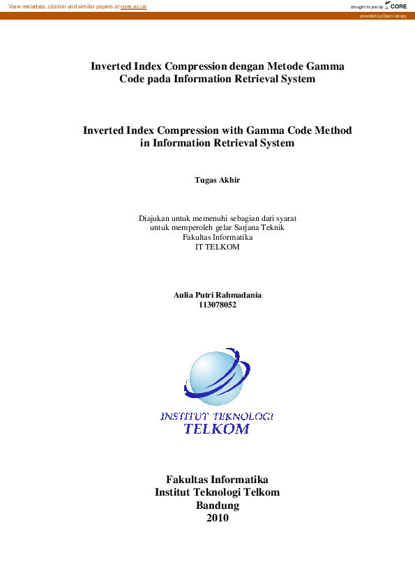 (PDF) Inverted Index Compression Dengan Metode Gamma Code Pada Information Retrieval System