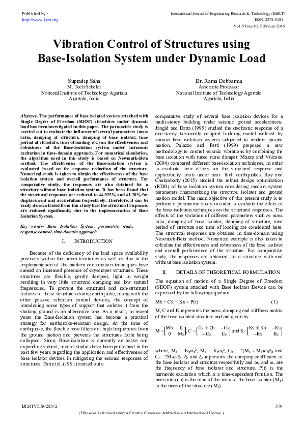 Pdf Vibration Control Of Structures Using Base Isolation System Under
