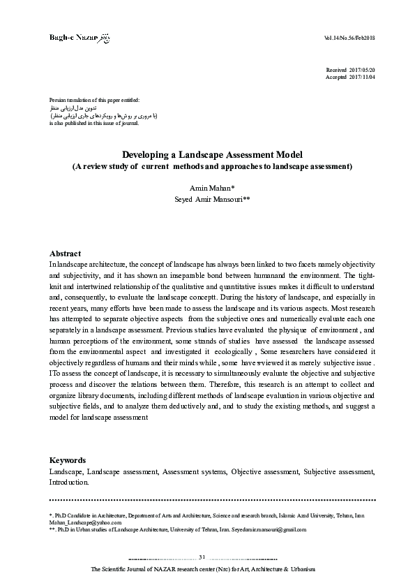 (PDF) Evaluating Landscape Assessment Models