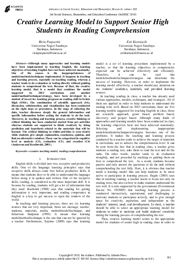 (PDF) Creative Learning Model to Support Senior High Students in ...