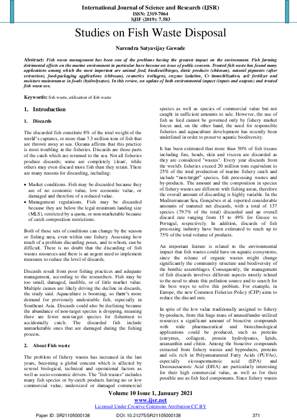 (PDF) Studies on Fish Waste Disposal