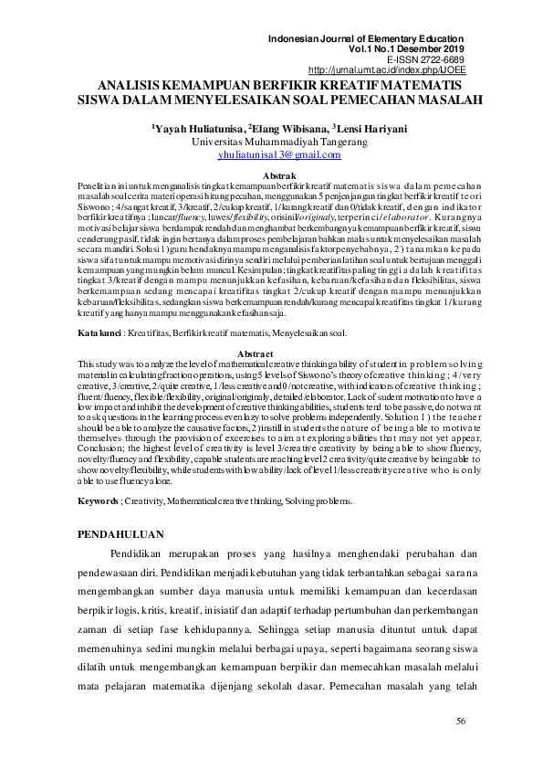 (PDF) Analisis Kemampuan Berfikir Kreatif Matematis Siswa Dalam Menyelesaikan Soal Pemecahan Masalah