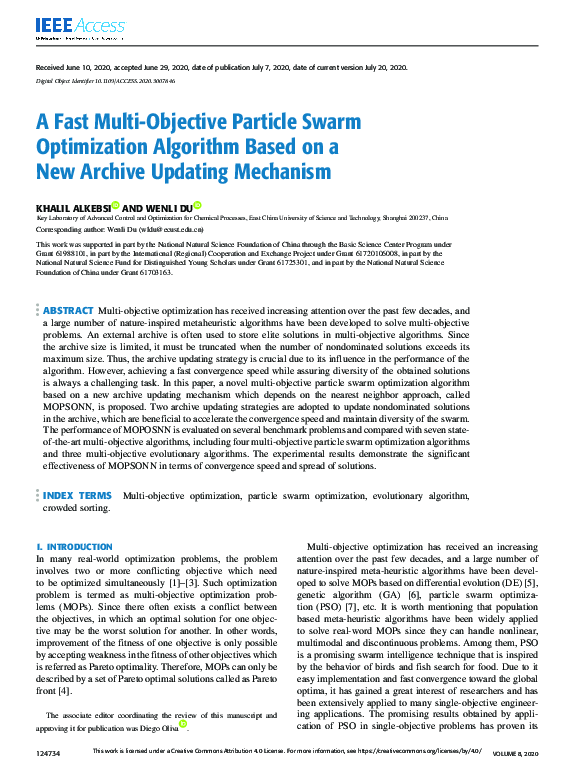 Pdf A Fast Multi Objective Particle Swarm Optimization Algorithm Based On A New Archive