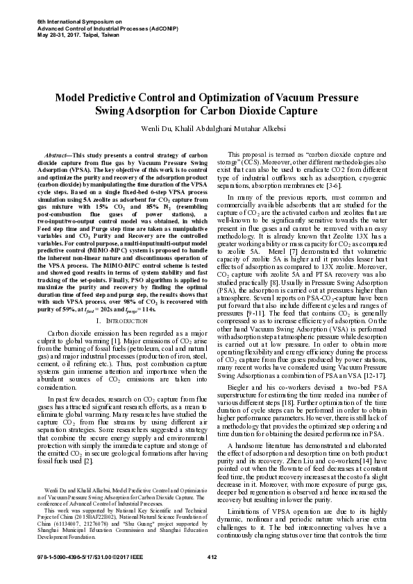 (PDF) Model predictive control and optimization of vacuum pressure swing adsorption for carbon ...