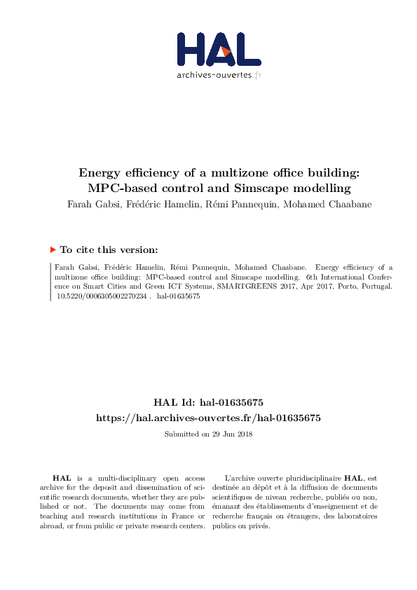 (PDF) Energy Efficiency of a Multizone Office Building: MPC-based Control and Simscape Modelling