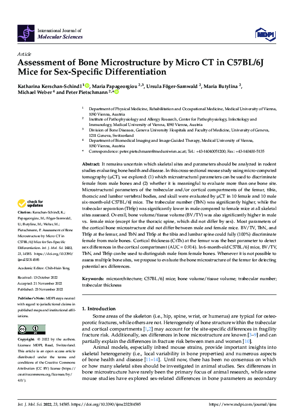 Pdf Assessment Of Bone Microstructure By Micro Ct In C57bl 6j Mice For Sex Specific