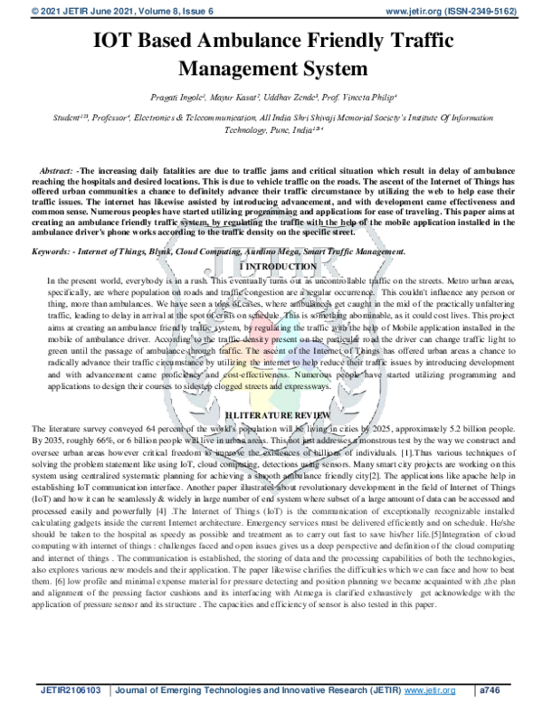Pdf Iot Based Ambulance Friendly Traffic Management System