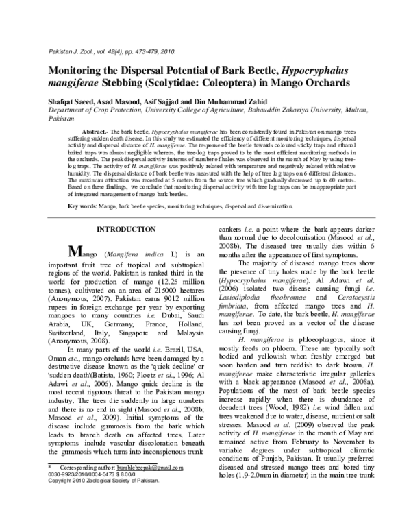 (PDF) Monitoring the Dispersal Potential of Bark Beetle, Hypocryphalus ...