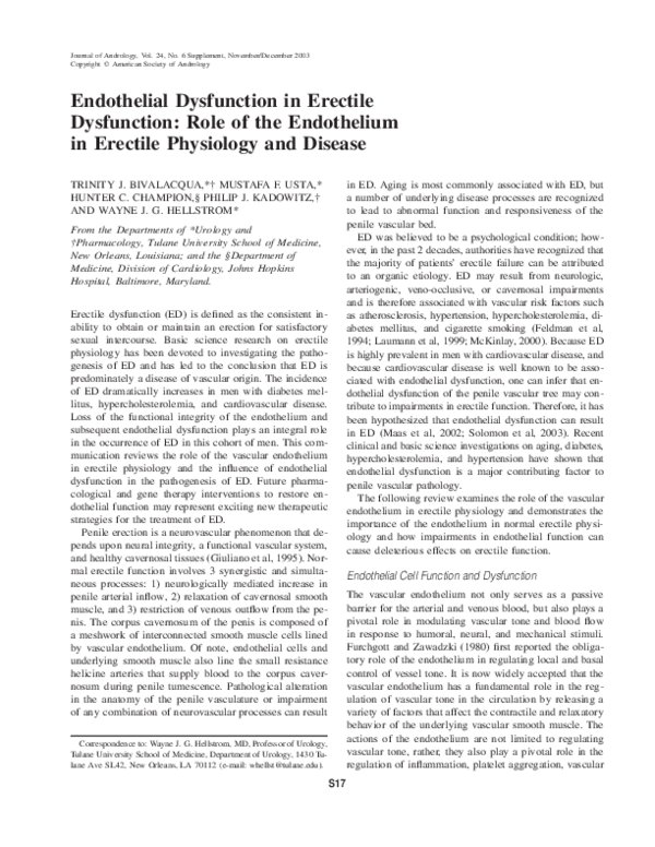 (PDF) Endothelial Dysfunction in Erectile Dysfunction: Role of the ...