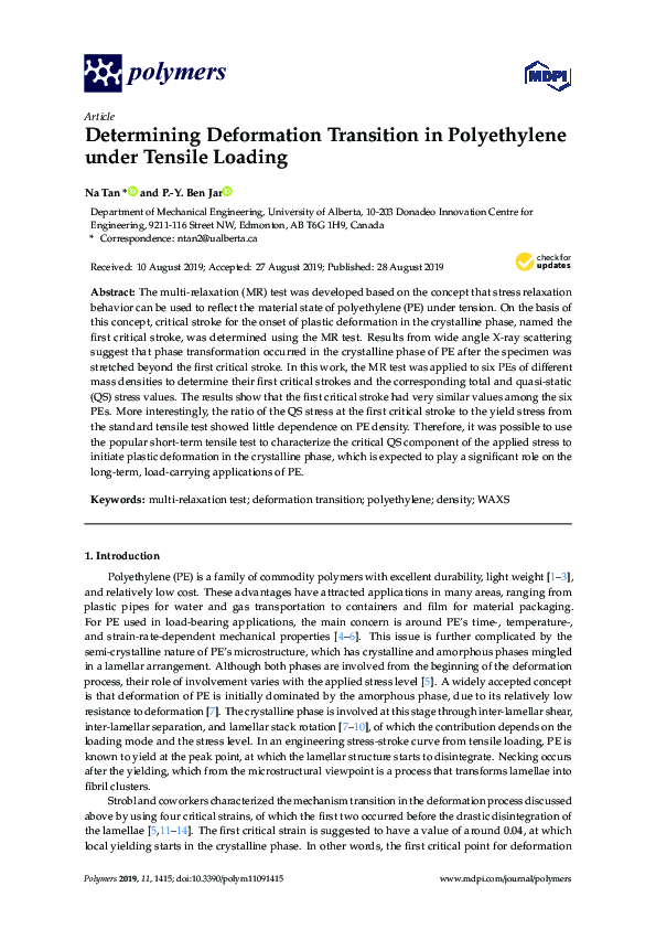 (PDF) Determining Deformation Transition in Polyethylene under Tensile ...