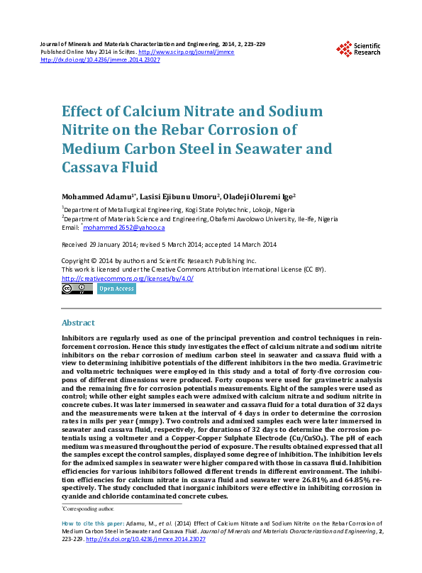 (PDF) Effect of Calcium Nitrate and Sodium Nitrite on the Rebar ...