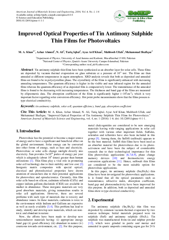 (PDF) 1-6Improved Optical Properties of Tin Antimony Sulphide Thin Films for Photovoltaics ...
