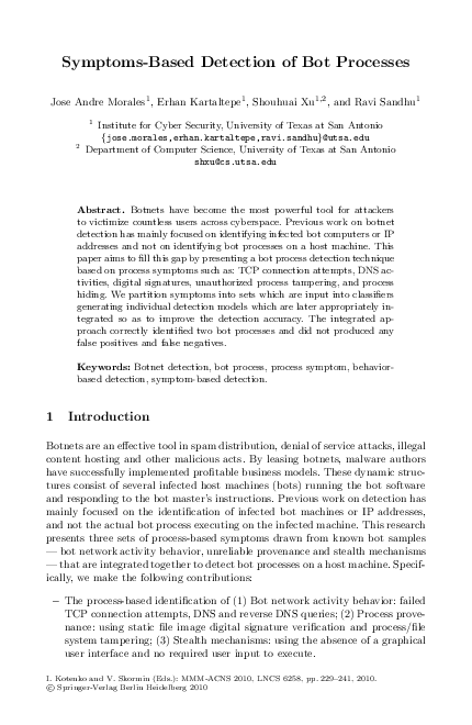 (PDF) Symptoms-Based Detection of Bot Processes