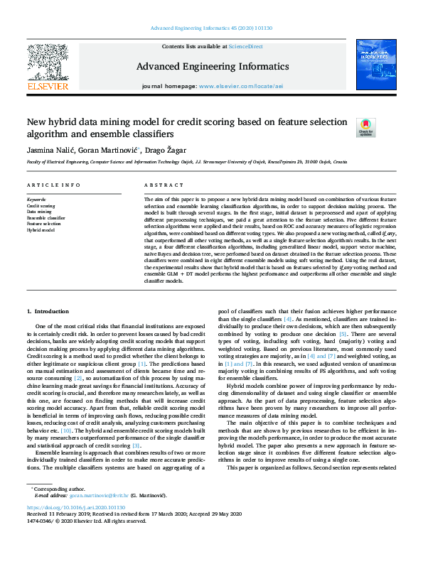 Pdf New Hybrid Data Mining Model For Credit Scoring Based On Feature Selection Algorithm And