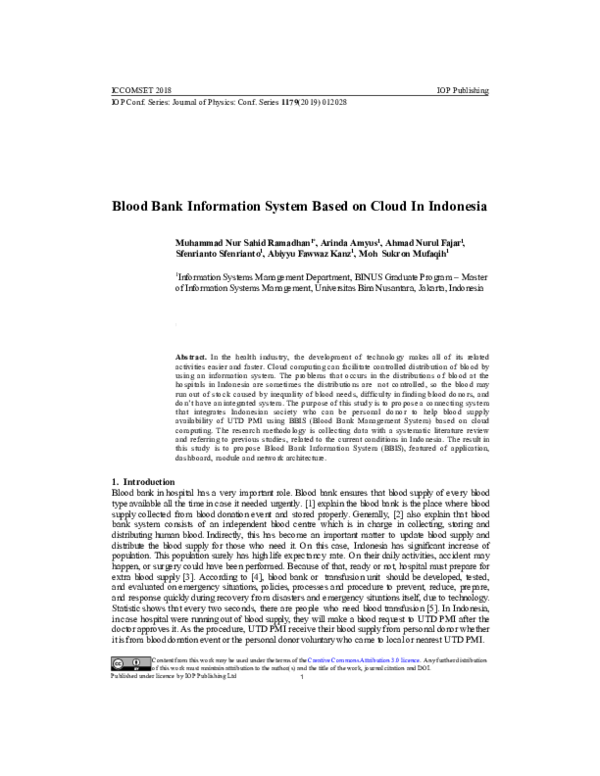 (PDF) Blood Bank Information System Based on Cloud In Indonesia