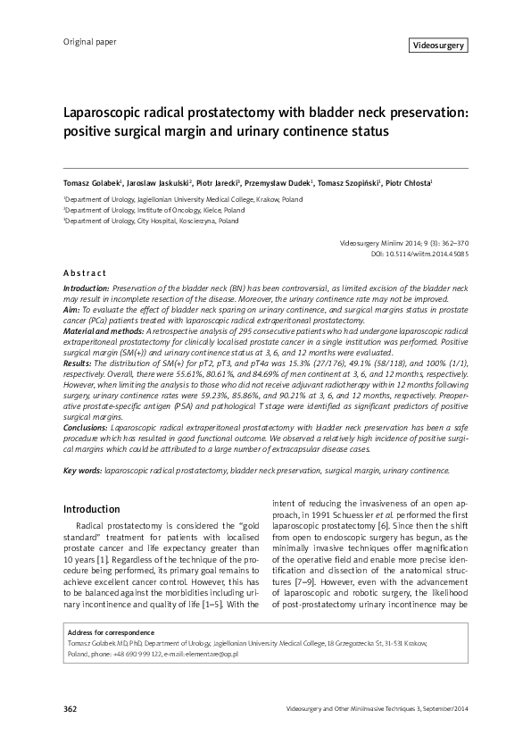 (PDF) Laparoscopic radical prostatectomy with bladder neck preservation ...