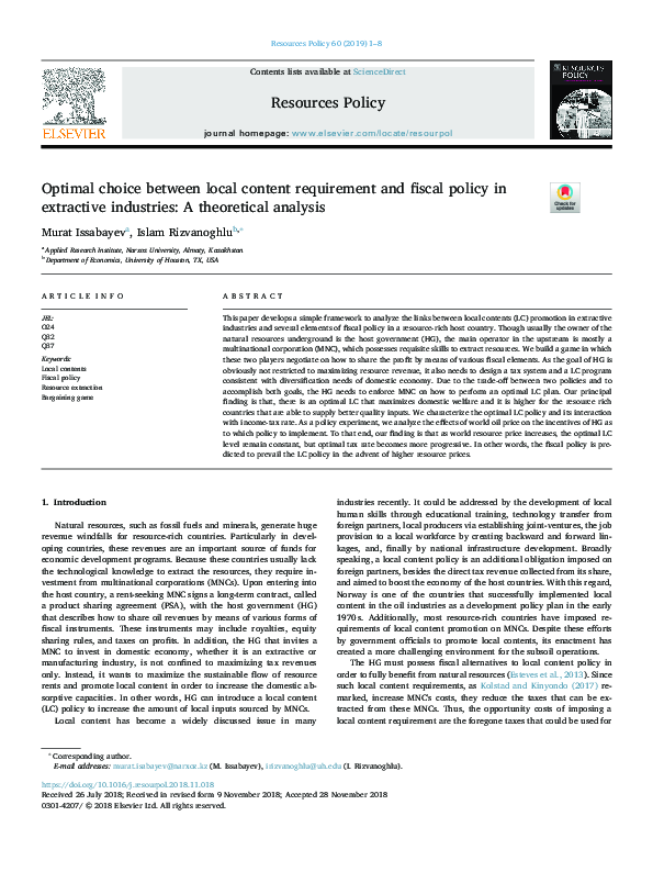 (PDF) Optimal choice between local content requirement and fiscal ...