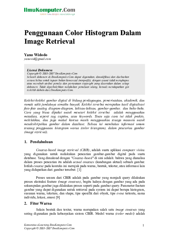 (PDF) Penggunaan Color Histogram Dalam Image Retrieval Image Retrieval