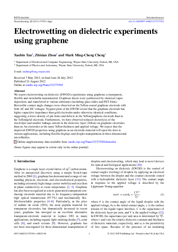 (PDF) Electrowetting on dielectric experiments using graphene
