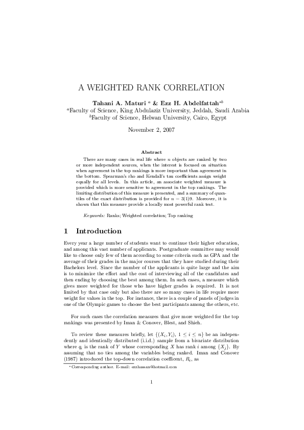 (PDF) A Weighted Rank Correlation