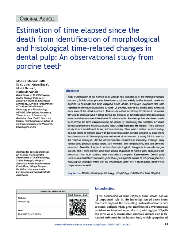 (PDF) Estimation of time elapsed since the death from identification of ...