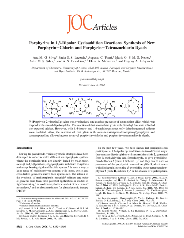 (PDF) Synthesis of chlorins and bacteriochlorins from cycloaddition reactions with porphyrins ...