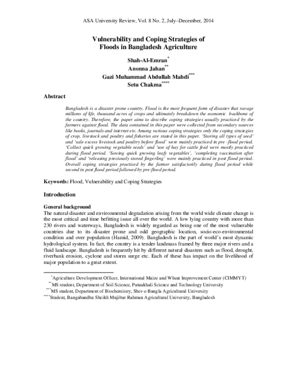 (PDF) Vulnerability and Coping Strategies of Floods in Bangladesh ...