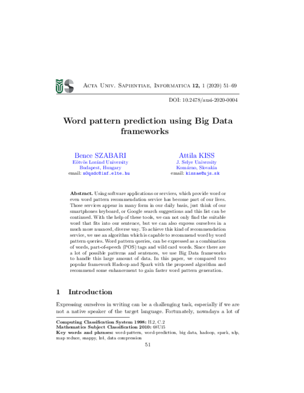 (PDF) Word pattern prediction using Big Data frameworks