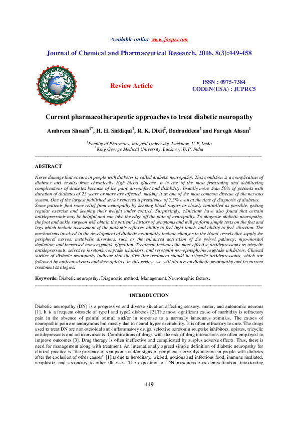 (PDF) Current pharmacotherapeutic approaches to treat diabetic ...