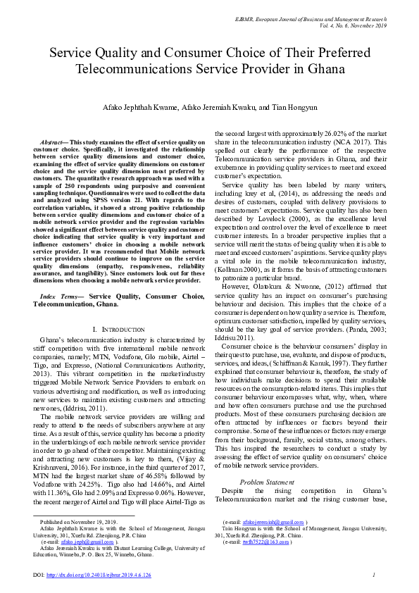 (PDF) Service Quality and Consumer Choice of Their Preferred ...