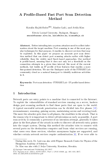 (PDF) A Profile-Based Fast Port Scan Detection Method