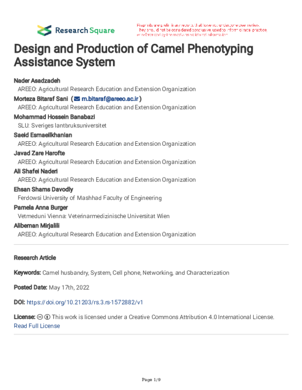 (PDF) Design and Production of Camel Phenotyping Assistance System ...