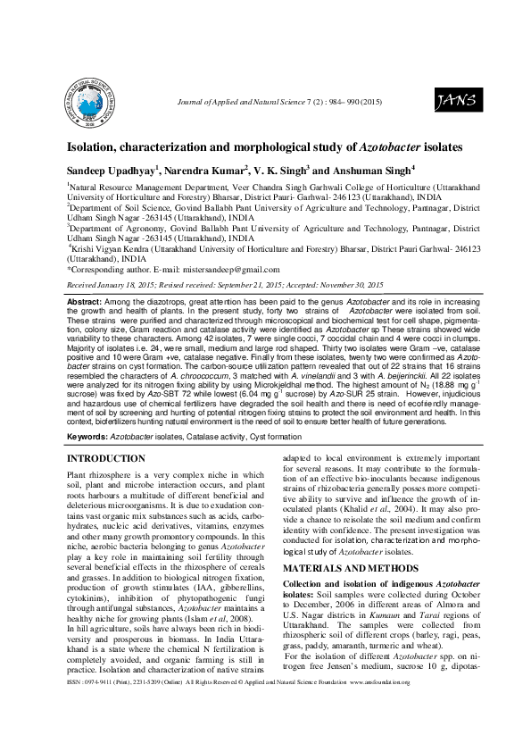 (PDF) Isolation, characterization and morphological study of ...