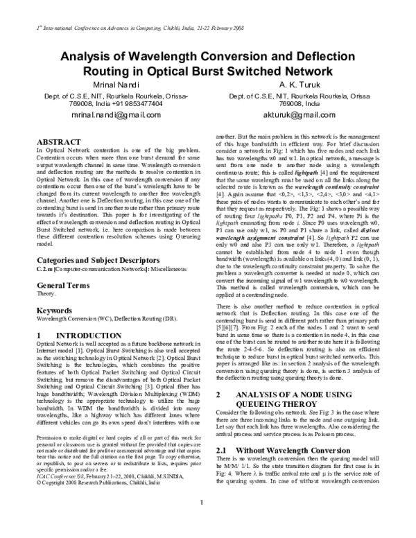 Pdf Analysis Of Wavelength Conversion And Deflection Routing In