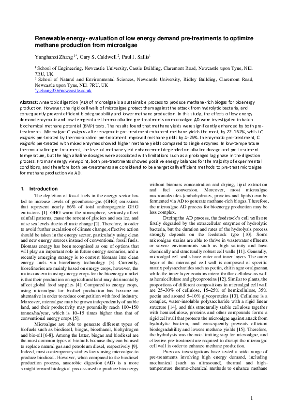 (PDF) Renewable energy: evaluation of low energy demand pre‐treatments ...