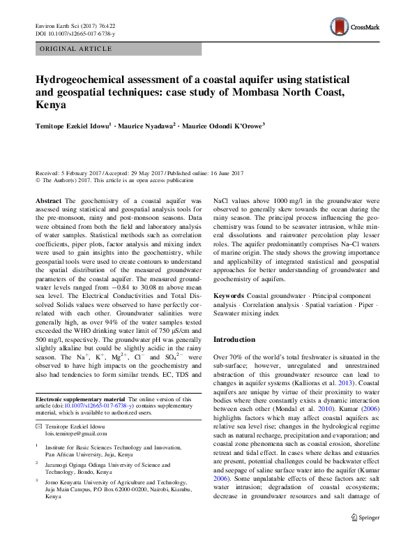 (PDF) Hydrogeochemical assessment of a coastal aquifer using statistical and geospatial ...