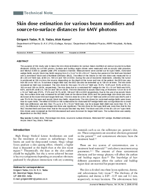 (PDF) Skin dose estimation for various beam modifiers and source-to ...